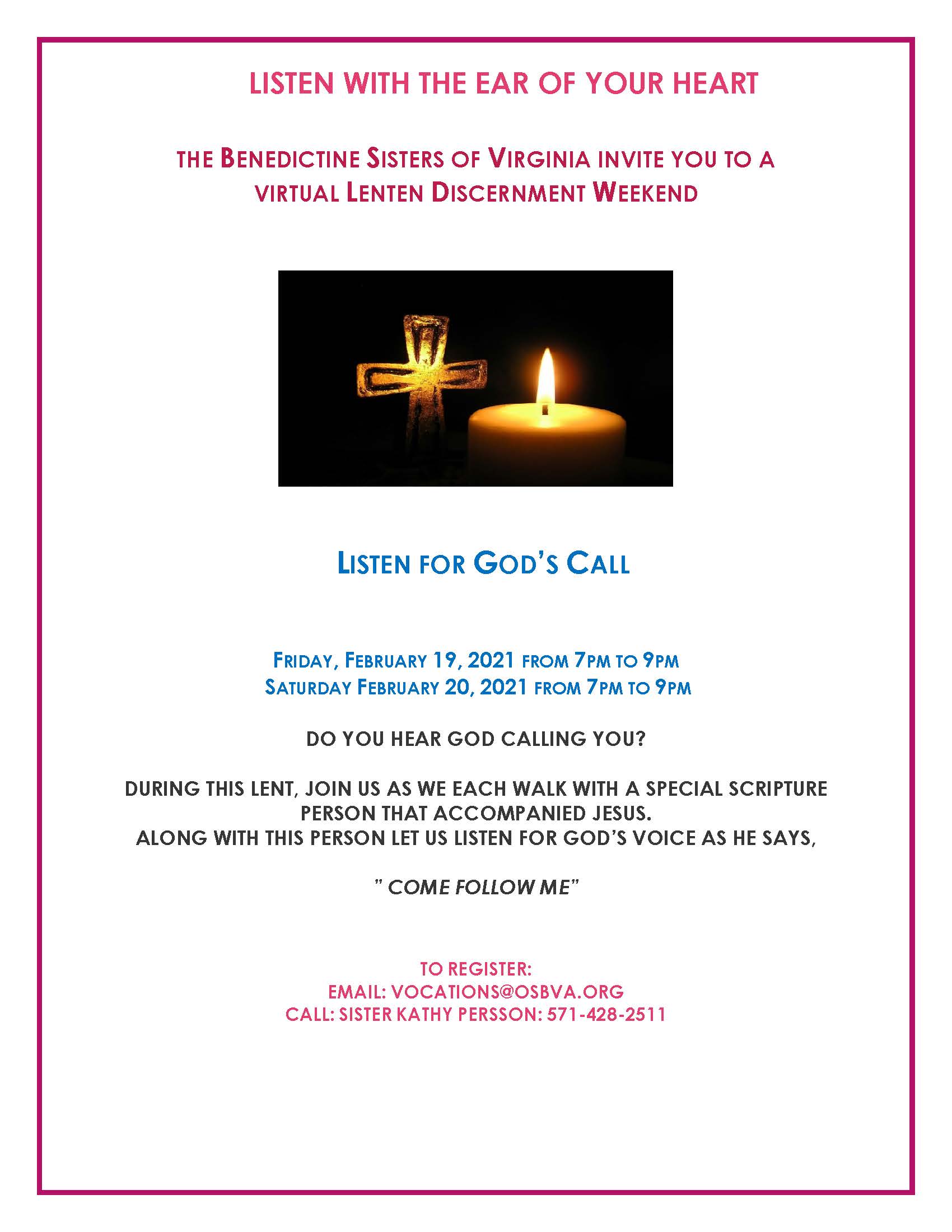 Lenten Discernment Weekend | Benedictine Sisters of Virginia